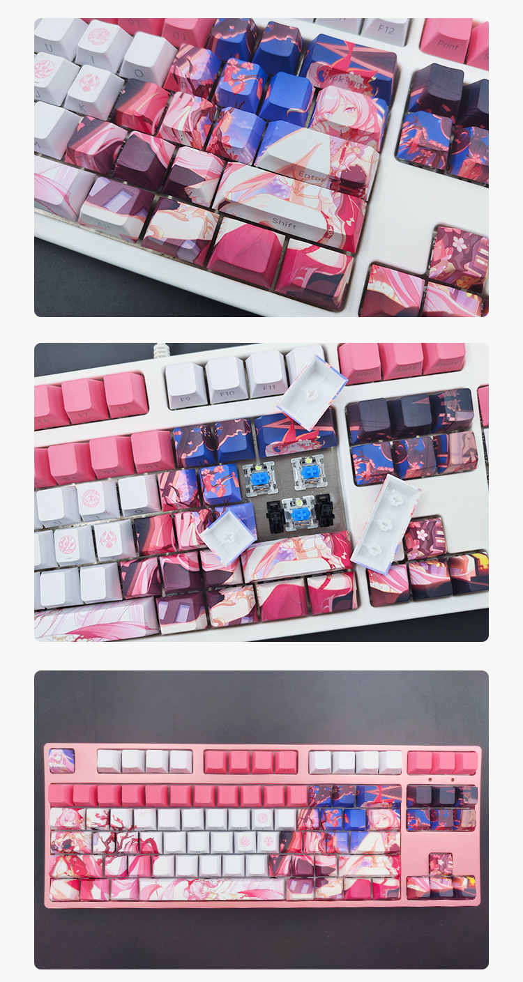 Keycap Honkai Impact 3 Elysia thick PBT ninja xuyên led in dyesub 5 mặt ...