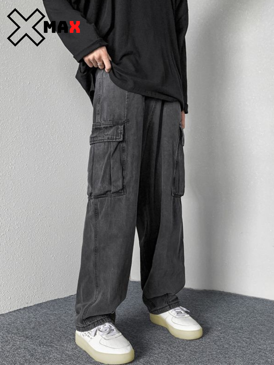 Quần jean nam túi hộp cargo pants XMAX dáng suông dài quần bò ống rộng ...