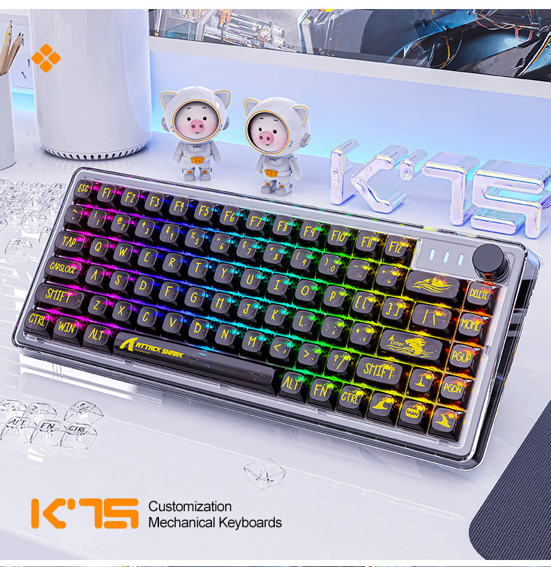 Bàn Phím Cơ Attack Shark K75 RGB Clear Có Núm, Lót Full Foam Silicon ...