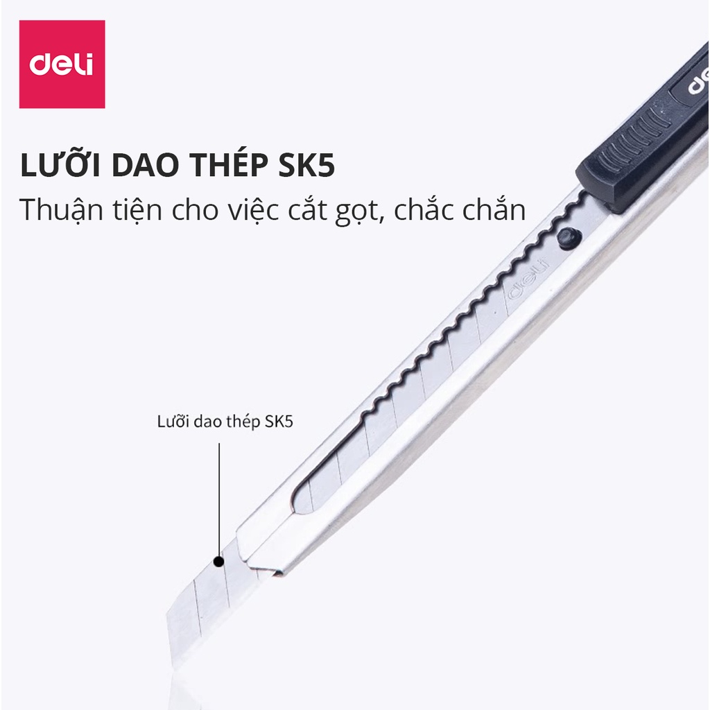 Dao rọc giấy Deli cao cấp 8/13 lưỡi thép không gỉ SK5 - Dao rọc mini bỏ túi kim loại tiện lợi ...