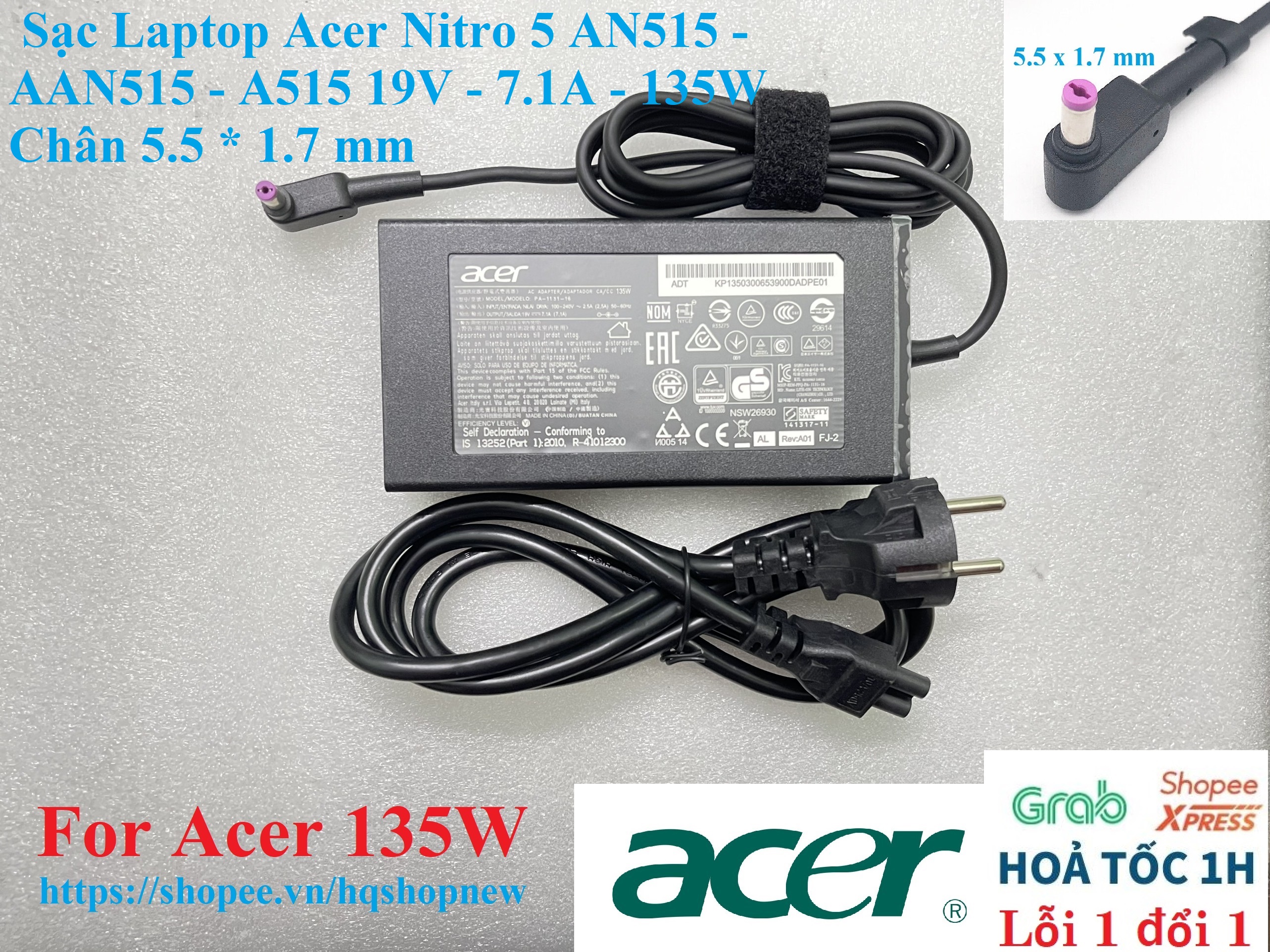 ⚡️ Sạc Laptop Acer Nitro 5 AN515 - AAN515 - A515 19V - 7.1A - 135W Chân ...