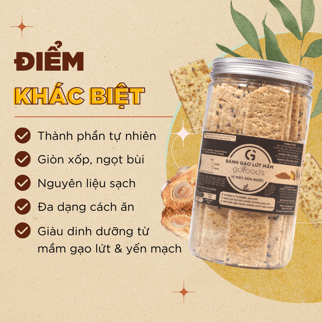 Bánh gạo lứt mầm GUfoods (bánh mầm) - Giàu GABA tự nhiên, Hỗ trợ ăn ...