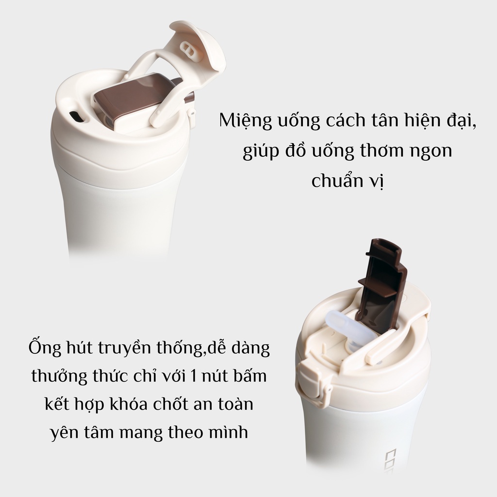 Cốc giữ nhiệt có ống hút Holic v3 420ml Fan House ly giữ nhiệt 12h inox 304, bình nước khắc tên ...