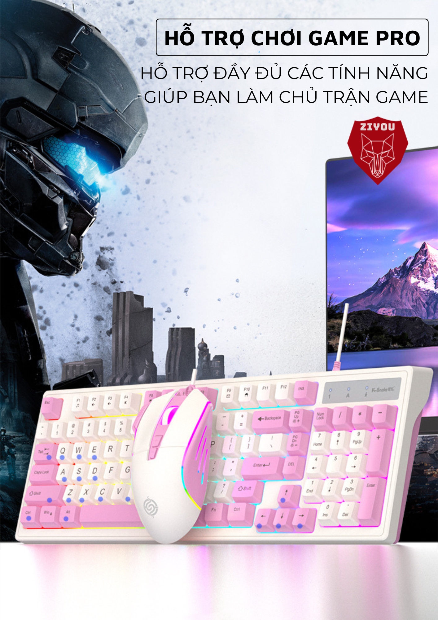 Bàn Phím Gaming Và Chuột Led Ziyou KM800 Màu Cực Đẹp Dùng Văn Phòng, Chơi Game Phím Bấm Êm ...