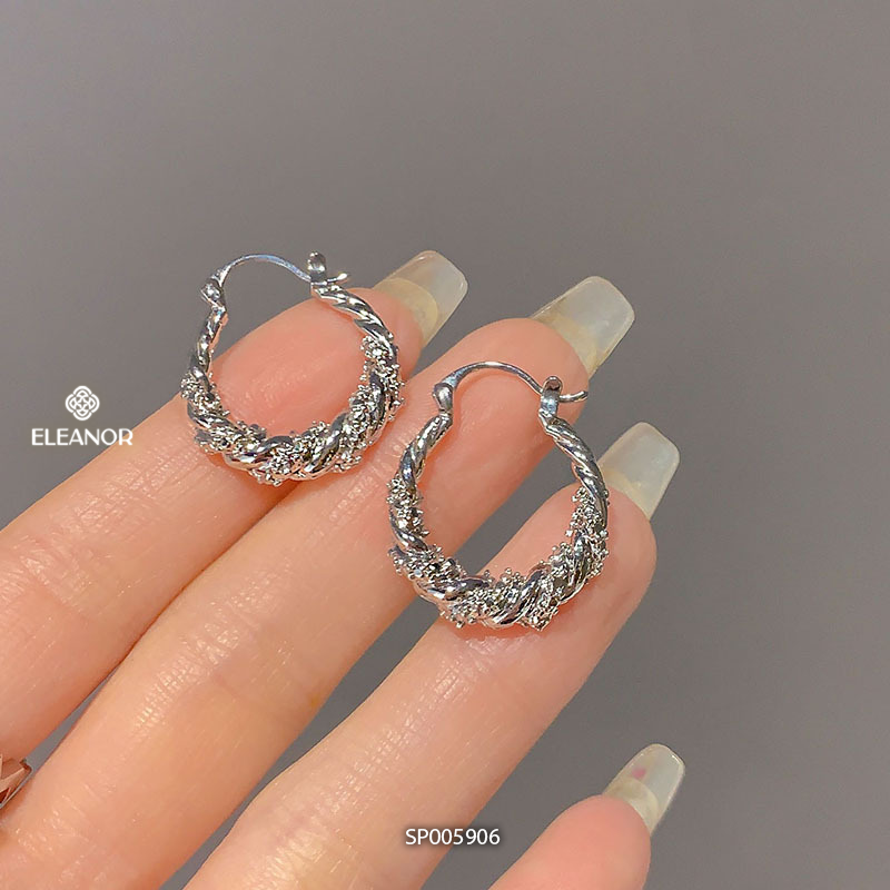 Bông tai nữ chuôi bạc 925 Eleanor Accessories hình tròn viền xoắn phụ ...