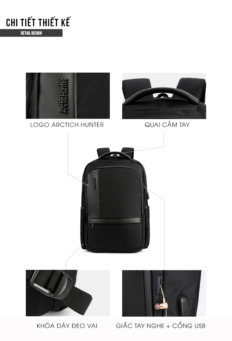 Balo laptop Arctic Hunter B00120 cổng kết nối USB, đựng lap 15.6 inch ...