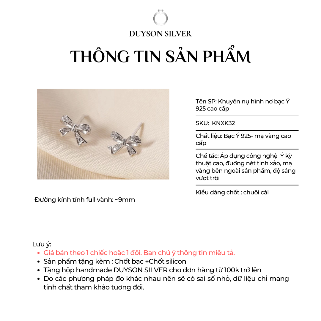 Bông tai bạc nữ hình chiếc nơ, khuyên tai nữ bạc Ý 925 mạ vàng cao cấp ...
