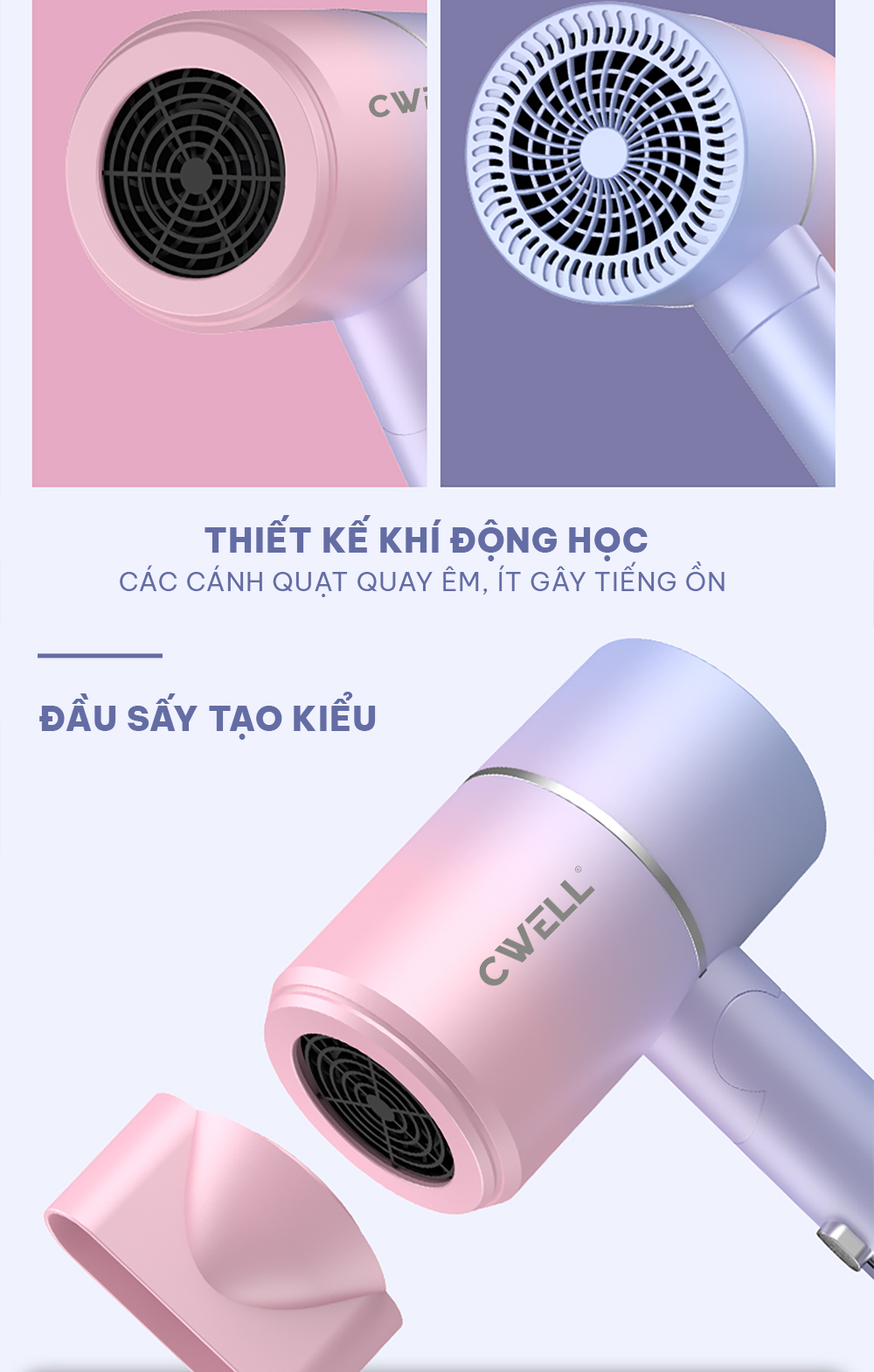 Máy sấy tóc mini CWell gấp gọn 2 chiều nóng lạnh C01HD, công suất 1200W ...