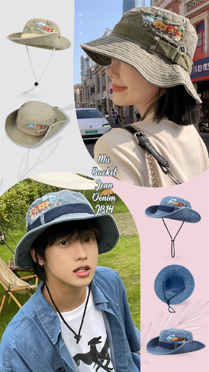 Mũ Bucket Jean Denim Thêu Hình Tàu Hỏa JB14 JussyOfficial Nón Cao Bồi ...