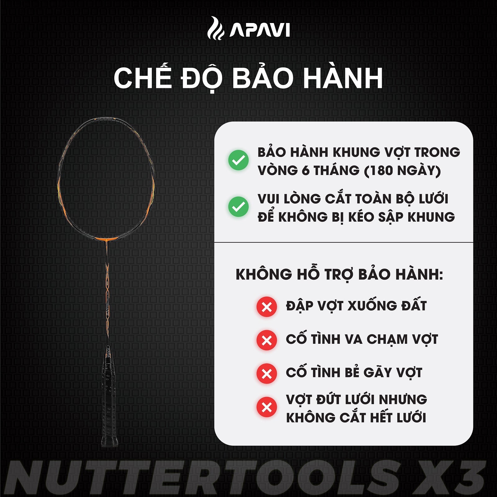 Vợt tập lực cổ tay Apavi NUTTERTOOLS X3 chính hãng, 150G Đen cam, căng ...
