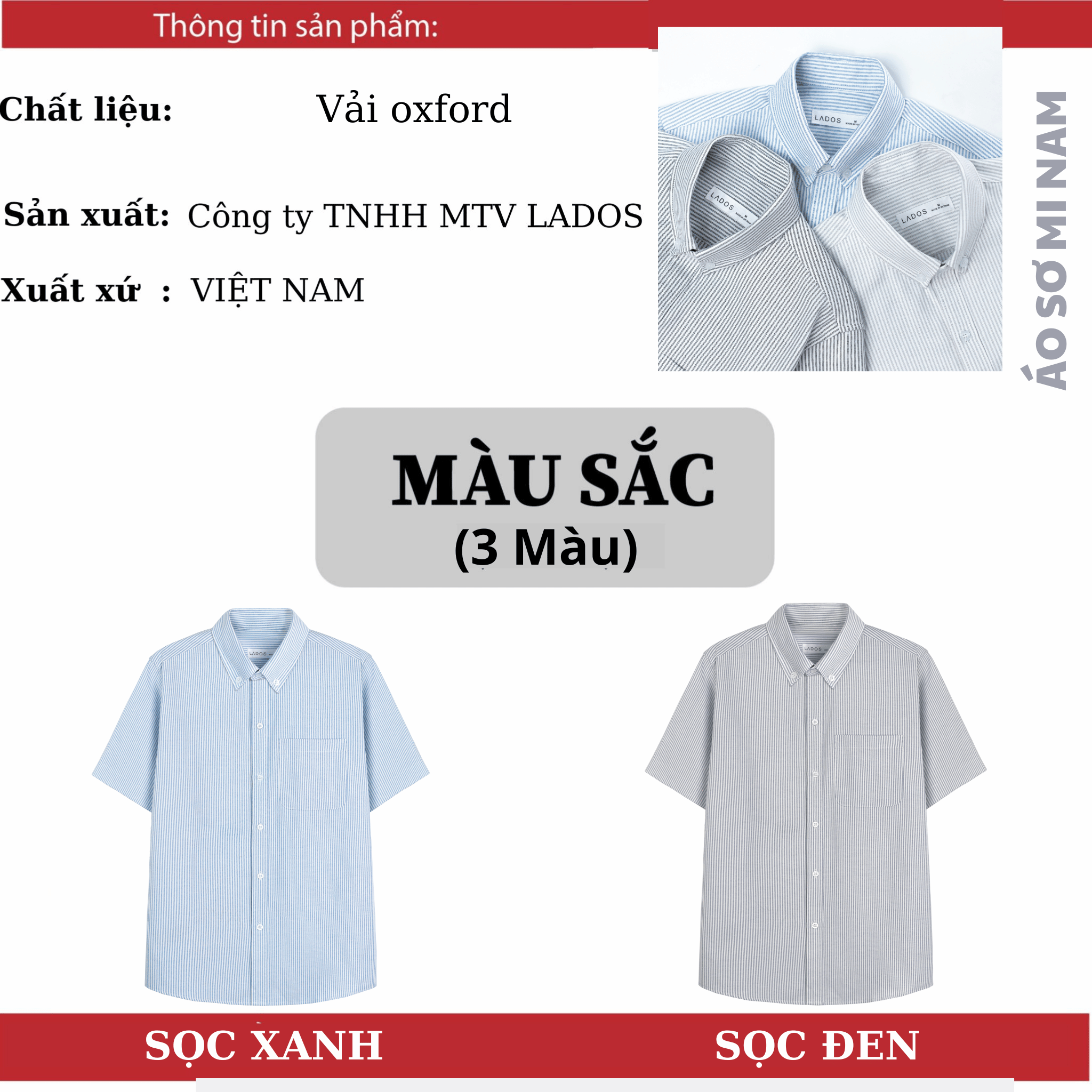 Áo sơ mi sọc nam ngắn tay vải oxford có túi LADOS-8127 năng động, thấm ...