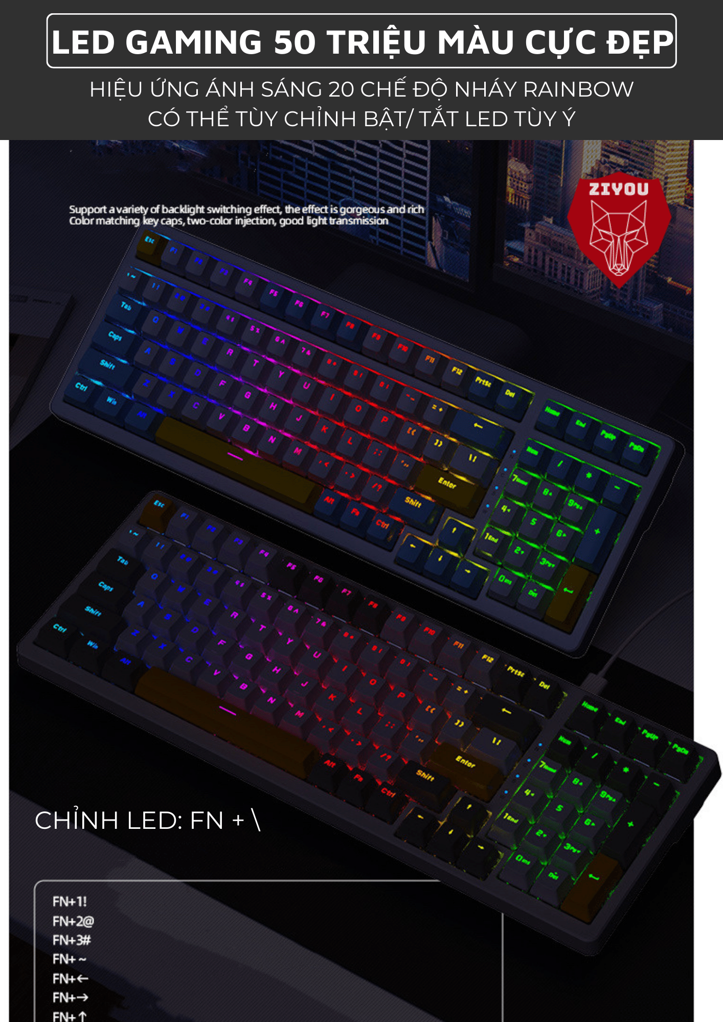 Bàn Phím Cơ Gaming Red Switch Ziyou K3 MAX Led Đổi Màu Nhiều Chế Độ, Dành Cho Máy Tính Laptop PC ...