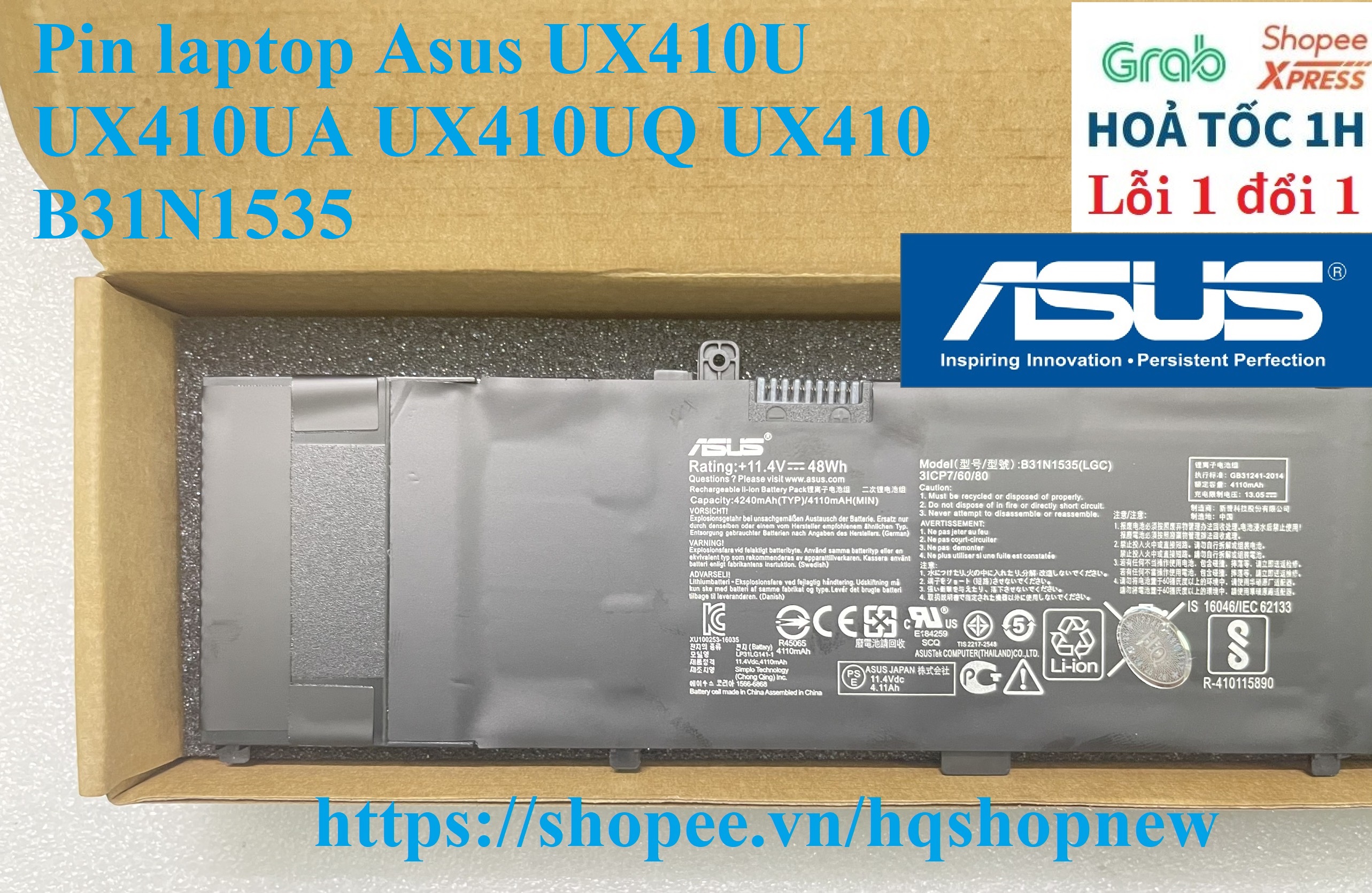 ⚡️[Pin zin]Pin laptop Asus UX410U UX410UA UX410UQ UX410 B31N1535 ...