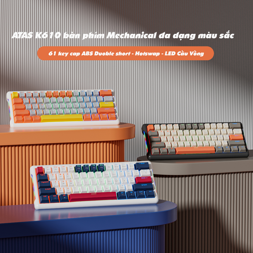 Bàn phím cơ có dây ATAS K610 Layout 61% - Red swtich - LED Rainbow - Có ...