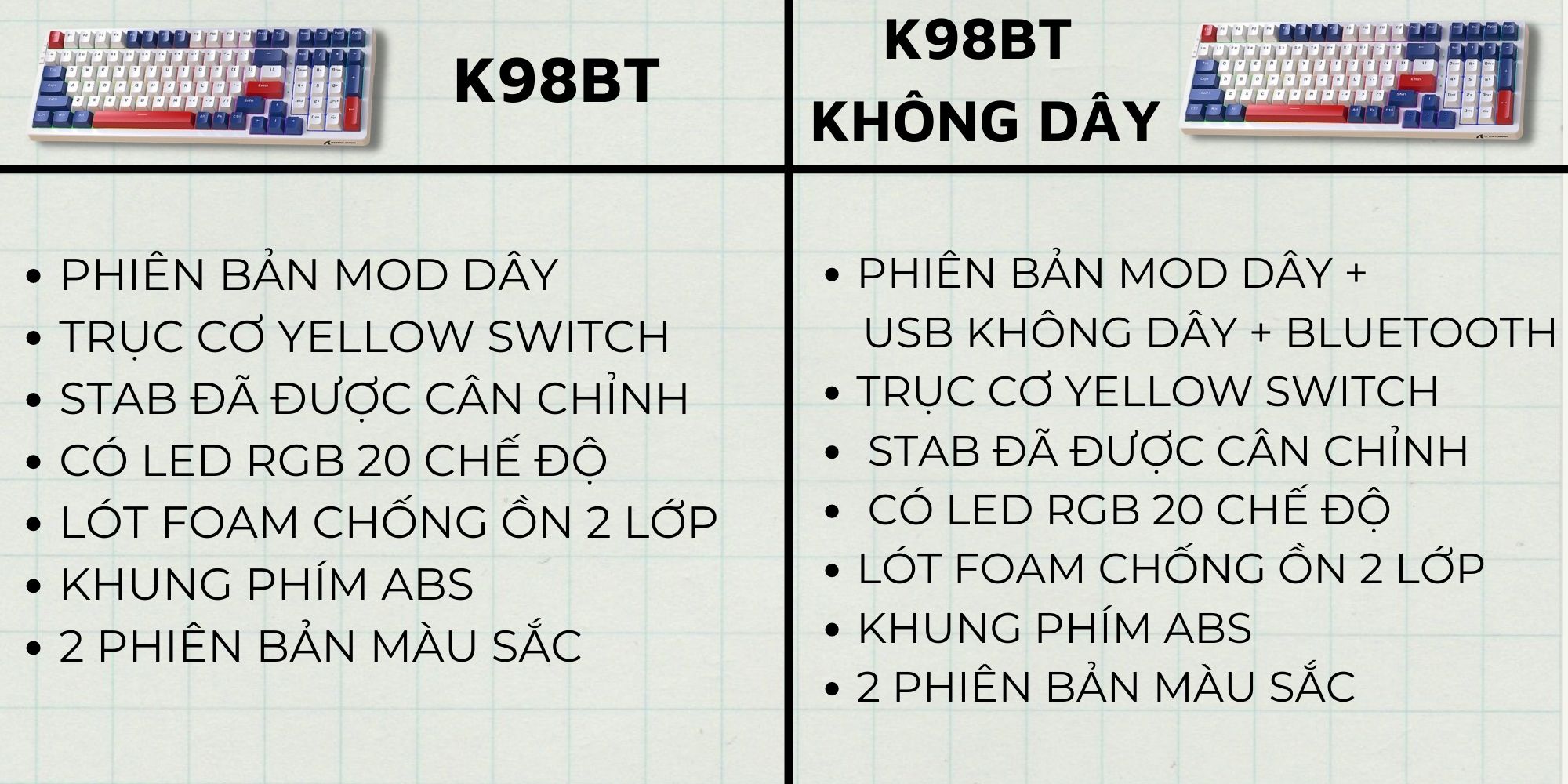 Bàn Phím Cơ Bluetooth Không Dây Full Size K98BT LED RGB VIP Gaming Shark Có HOTSWAP LÓT FOAM ...