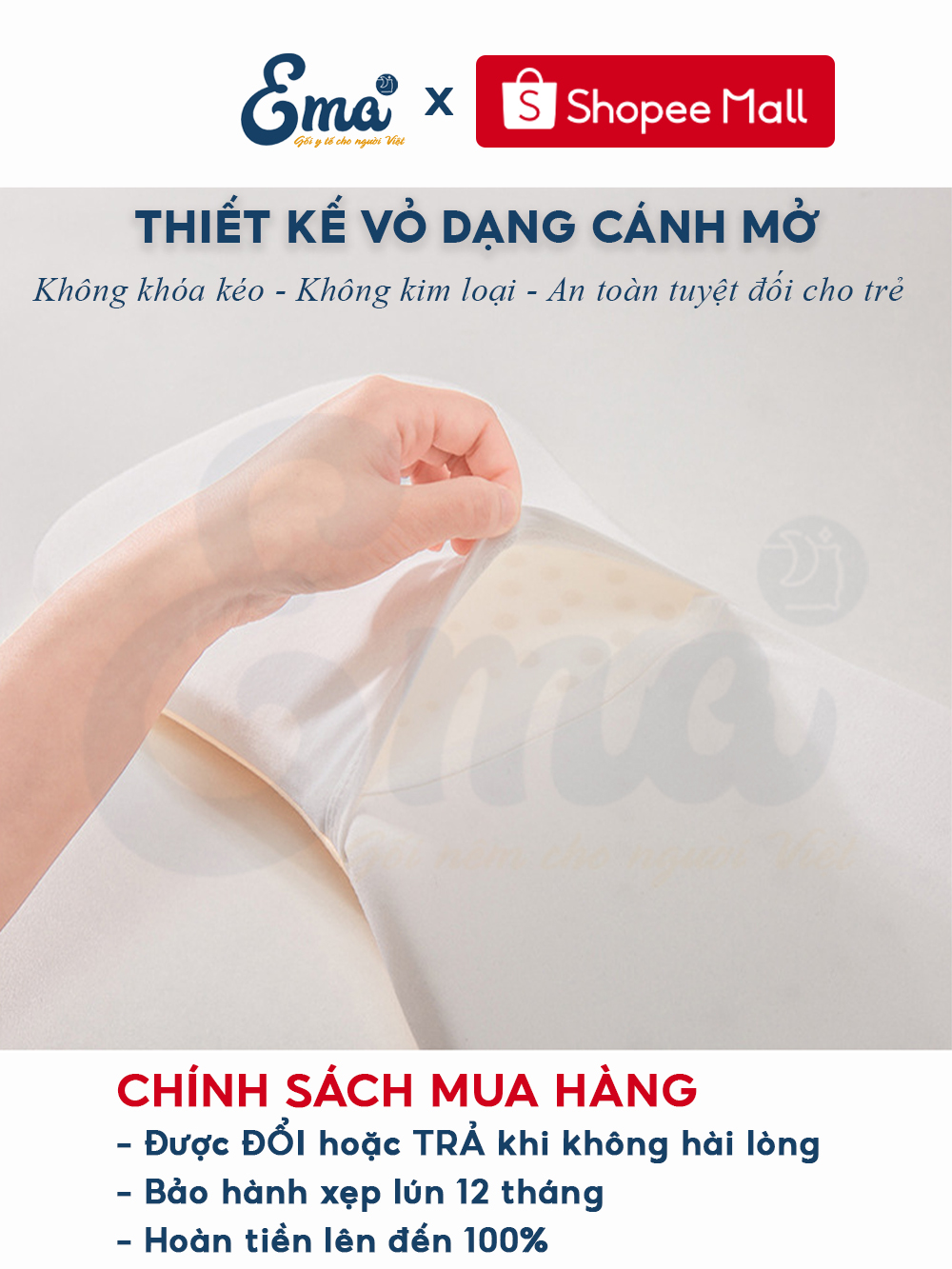 Gối cao su non cho bé 0-1-2-3-4-5-6 tuổi EMA - Chống méo đầu, đổ mồ hôi, tạo giấc ngủ ngon ...