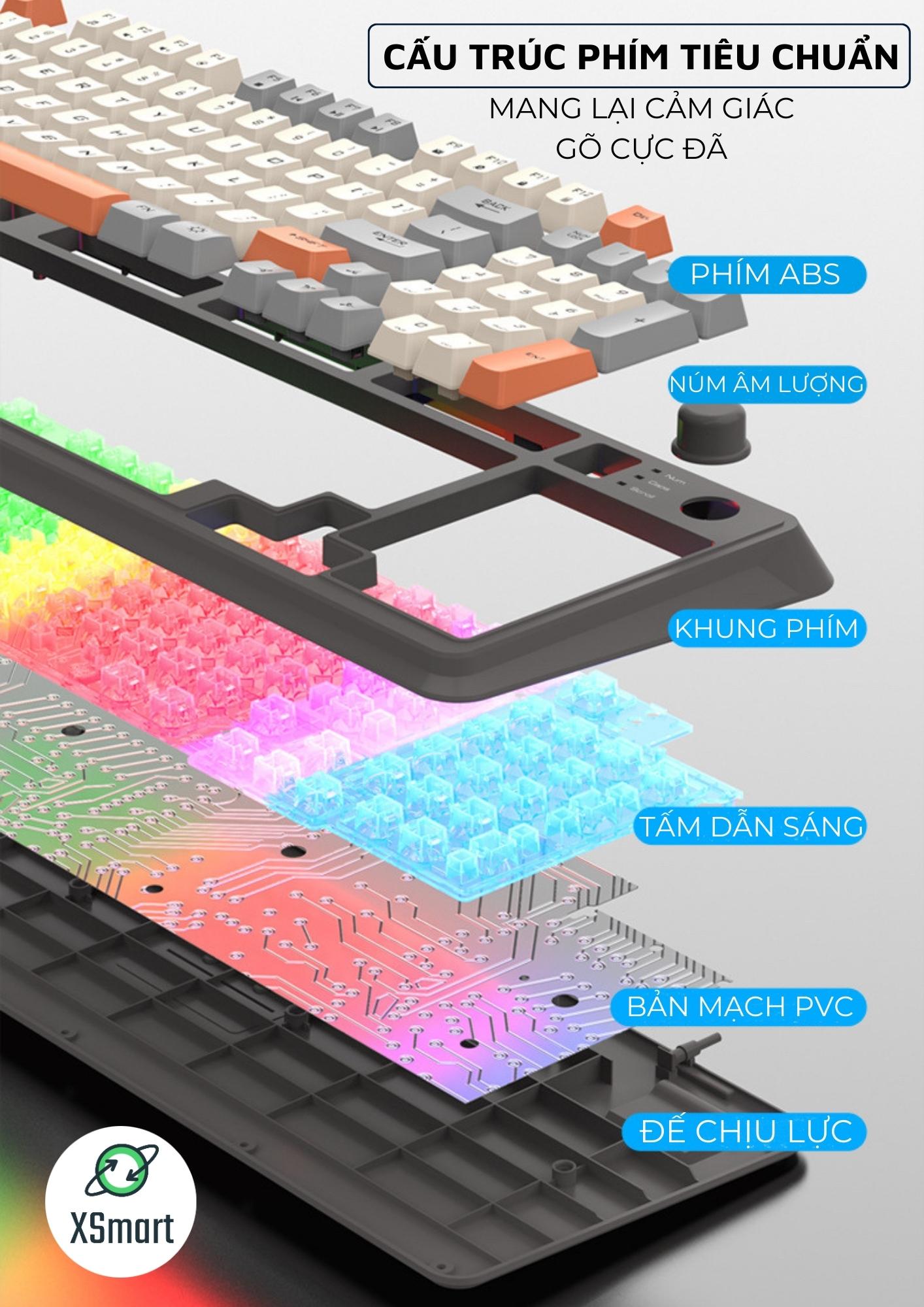 Bộ Bàn Phím Và Chuột Máy Tính Giả Cơ Gaming K820 XUNFOX LED 7 Màu Tích Hợp Núm Chỉnh Âm, Gõ Êm ...