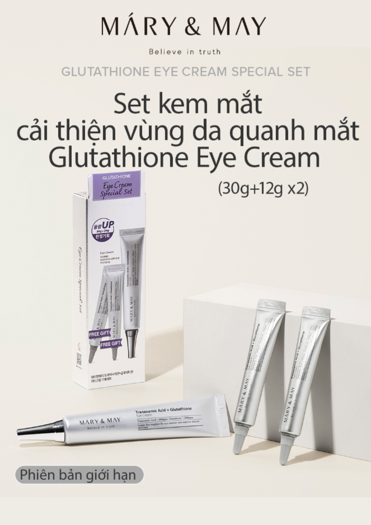 Set Kem mắt cải thiện vùng da quanh mắt Mary&May Glutathione Eye Cream ...