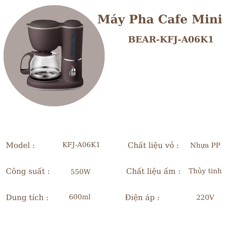 Máy pha cà phê mini tự động BEAR KFJ-A06K1 chính hãng, pha coffee ...