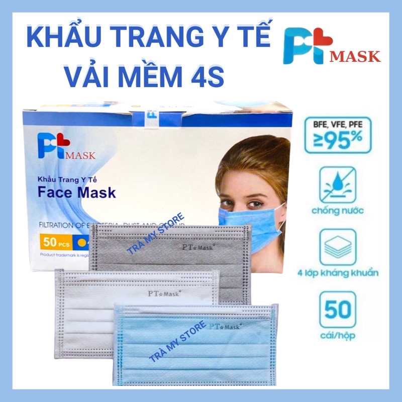 Hộp 50 chiếc Khẩu trang y tế PT Mask 4 lớp kháng khuẩn chống bụi mịn ...