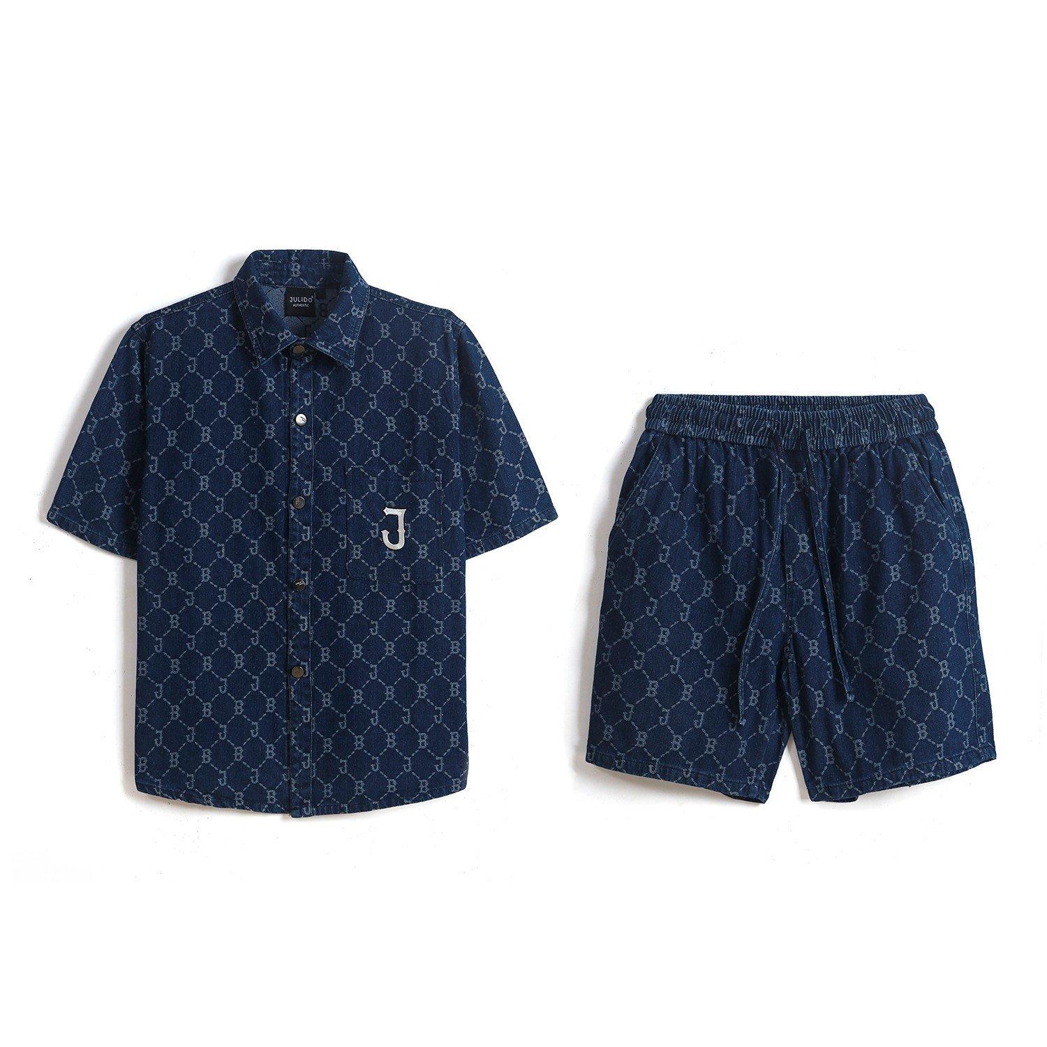 Set jean nam họa tiết monogram JULIDO ( Aó sơ mi denim và Quần short ...