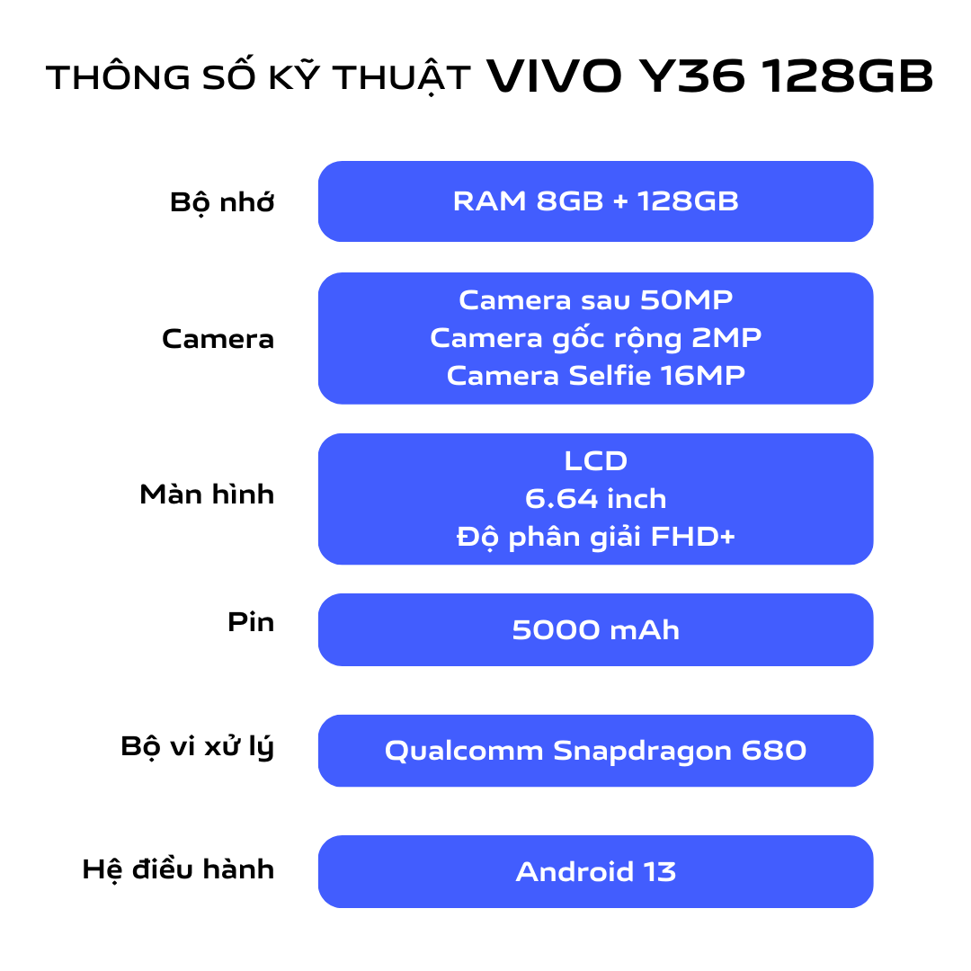 Điện thoại Vivo Y36 (8GB/128GB) - Hàng Chính Hãng - 1 đổi 1 trong tháng đầu tiên - Bảo hành kỹ ...