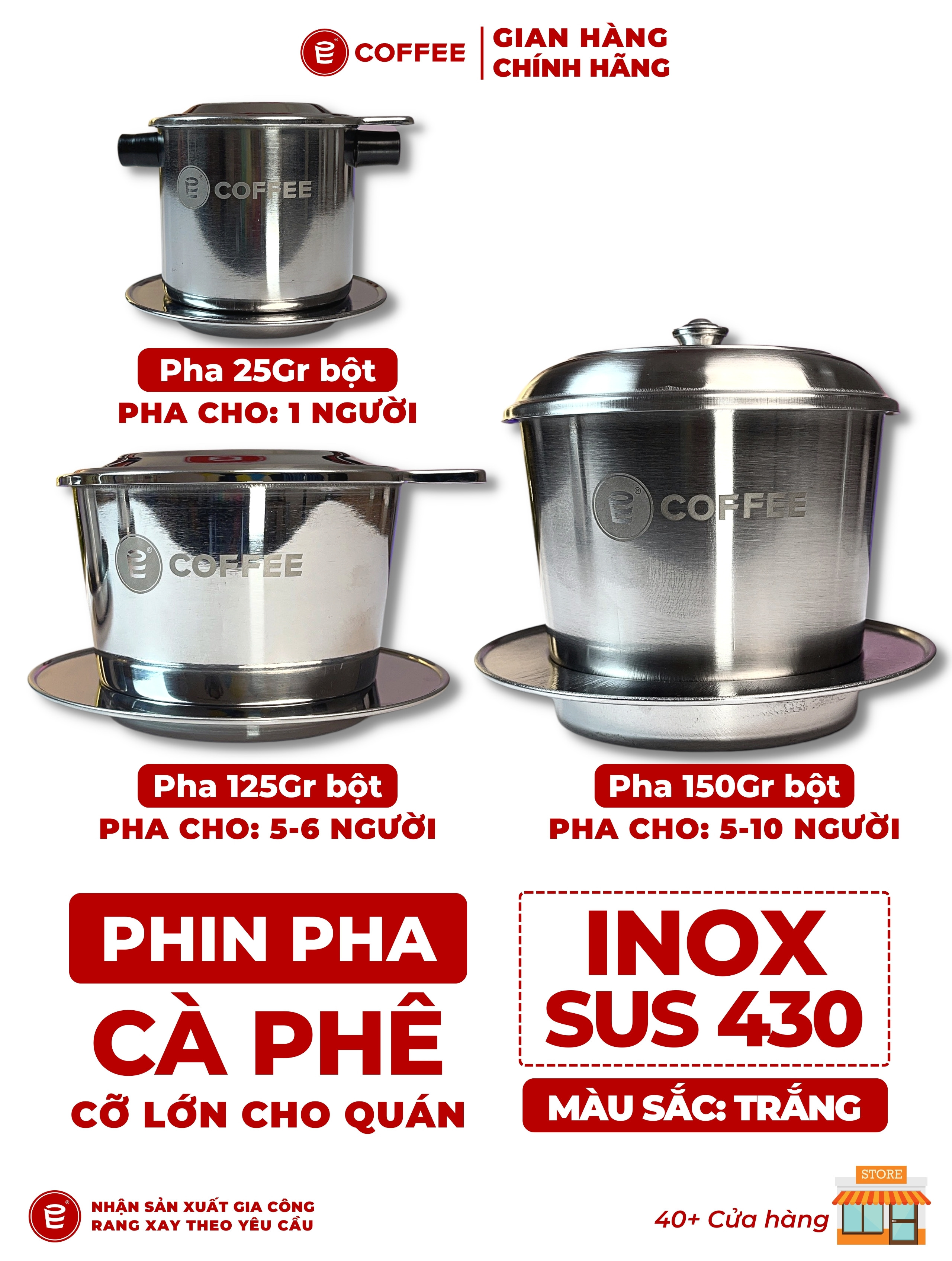 Phin pha cà phê inox cỡ lớn dùng cho quán cafe chất liệu thép SUS430 sáng bóng từ E-Coffee ...