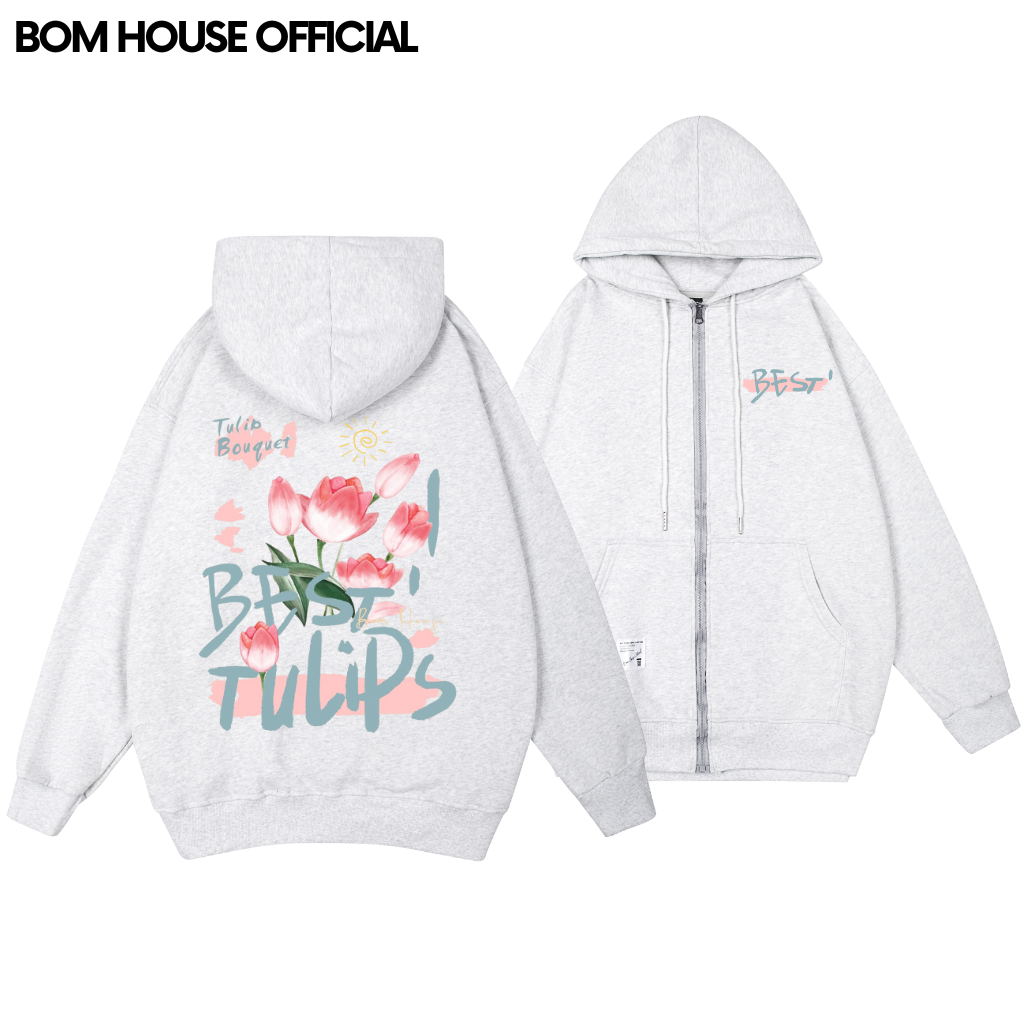 Áo Hoodie Zip Tulips Local Brand Bom House Basic Nam Nữ Form Rộng ...