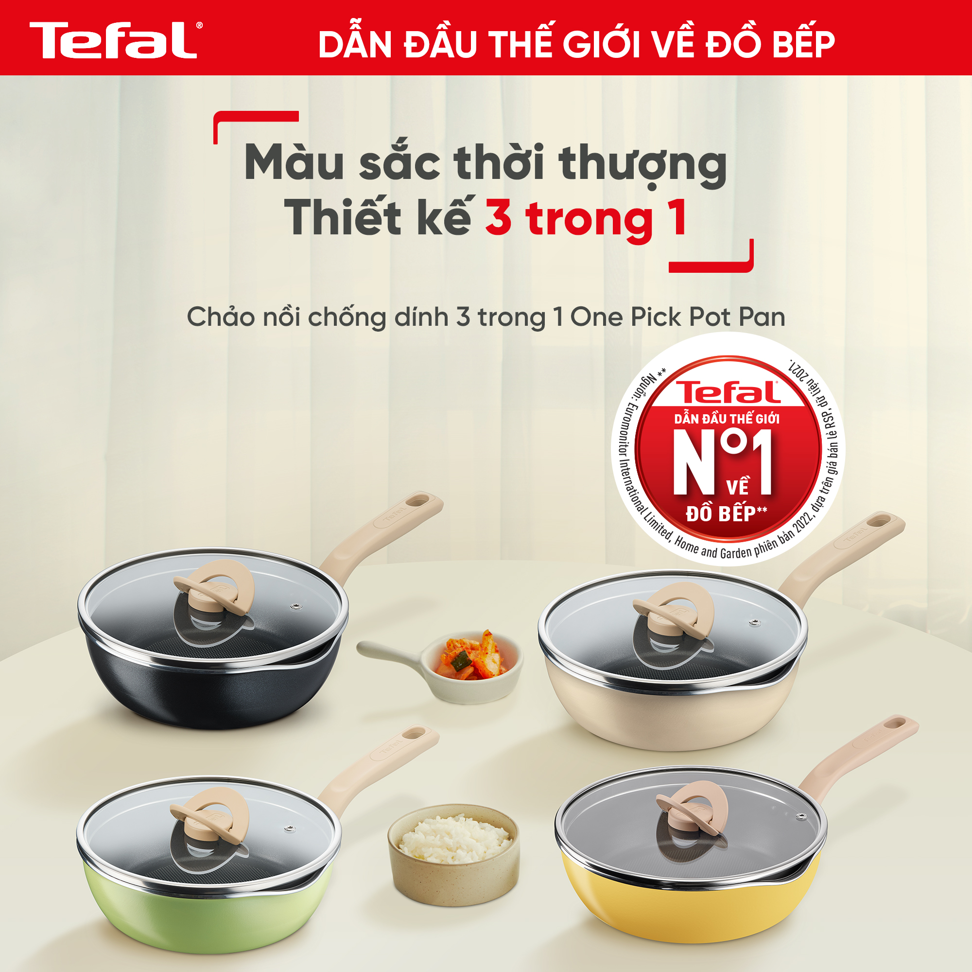 Chảo nồi có nắp chống dính đa năng Tefal One Pick Pot Pan 3 trong 1 ...