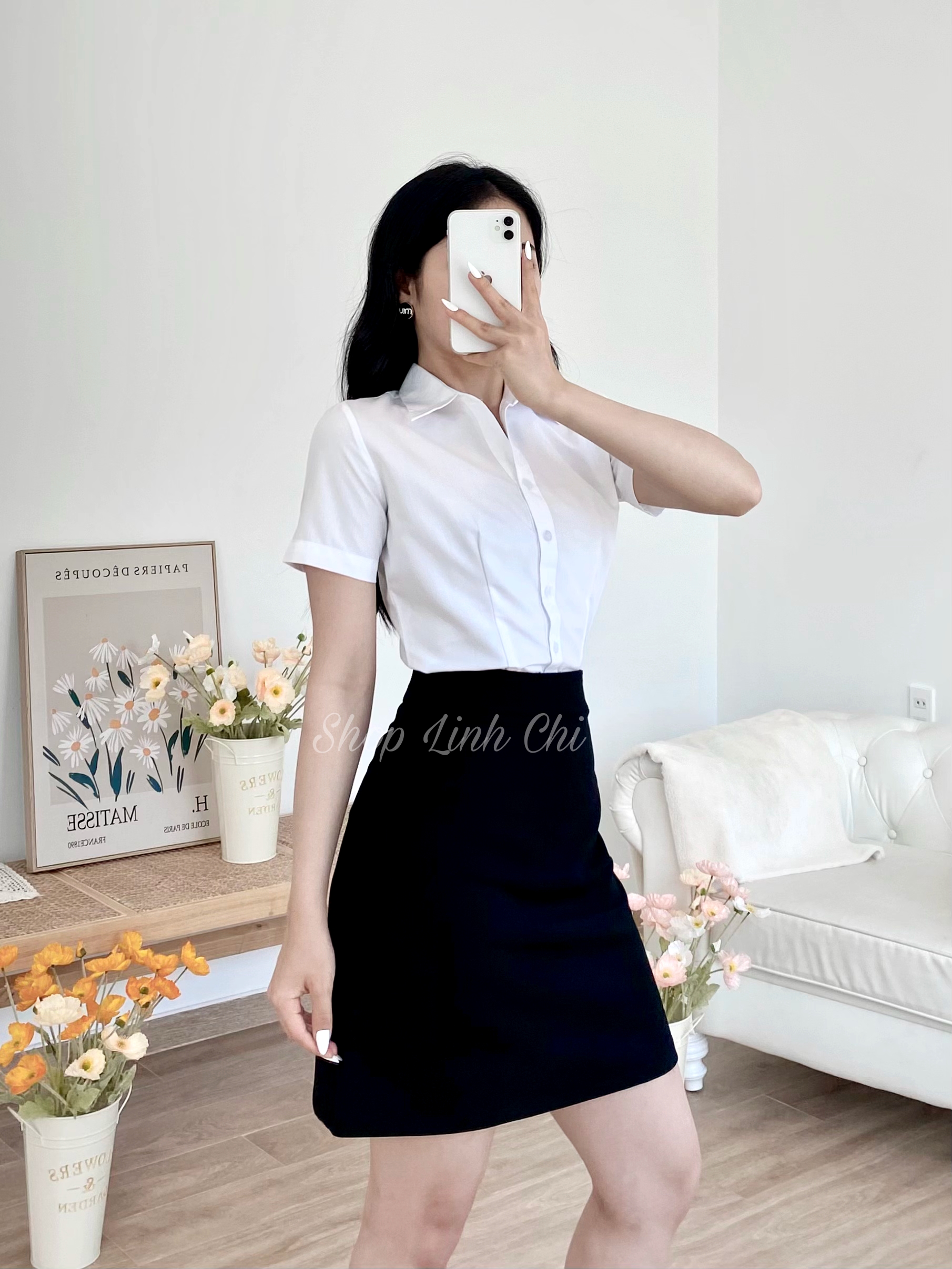 Chân váy chữ a 1 lớp vải tuyết mưa hàng cao cấp Linh Chi 008, có túi giấu phía trong, không có ...