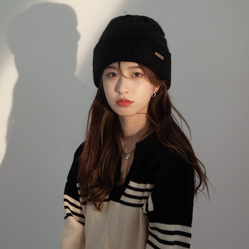 Mũ len unisex, Nón len trơn chất dày co dãn tốt hoạ tiết trơn phối tag ...