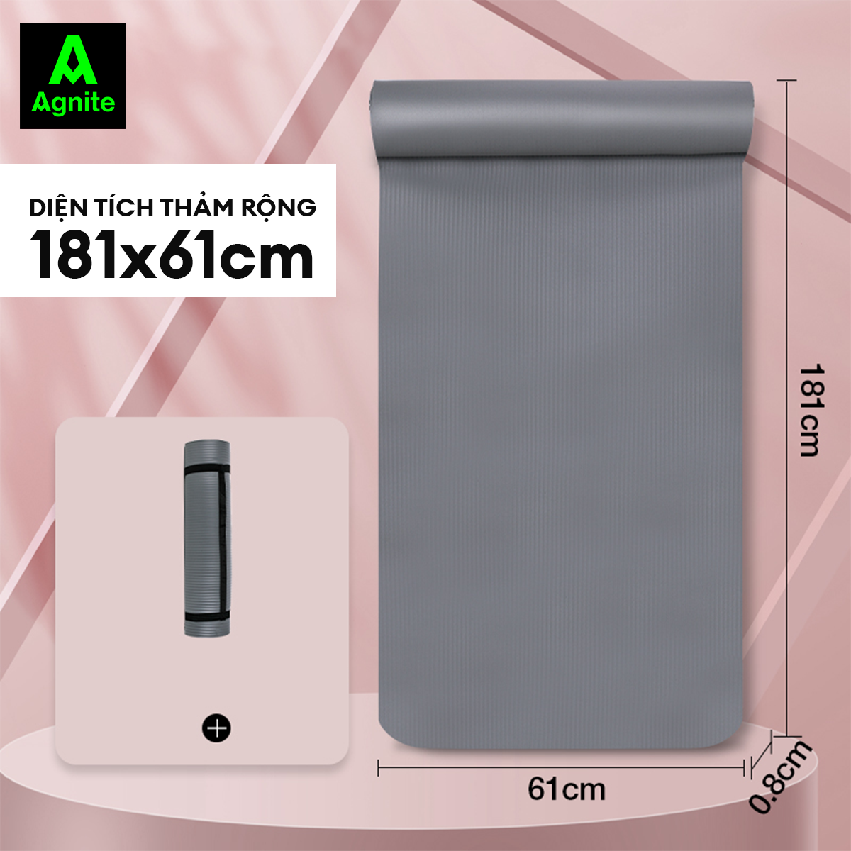 Thảm YOGA chính hãng Agnite dày 10mm, chất liệu NBR mềm mại và chống ...