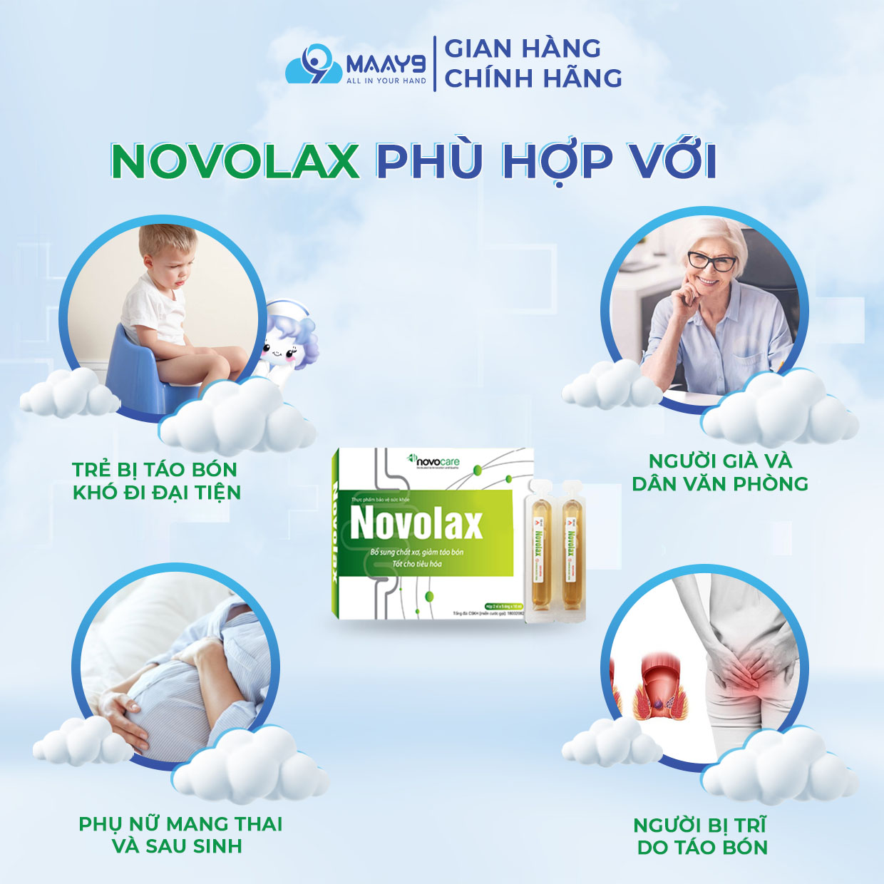 Ống uống giảm táo bón Novocare Novolax bổ sung chất xơ, hỗ trợ nhuận ...