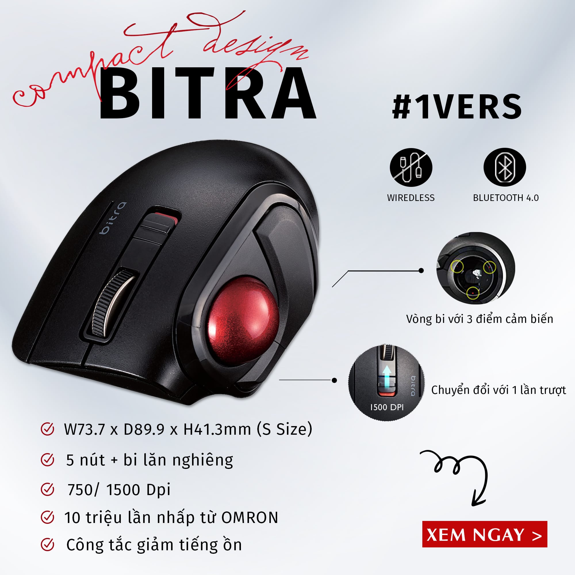 Chuột bi không dây Elecom M-MT1BRSBK - bitra trackball, silent giảm ồn ...