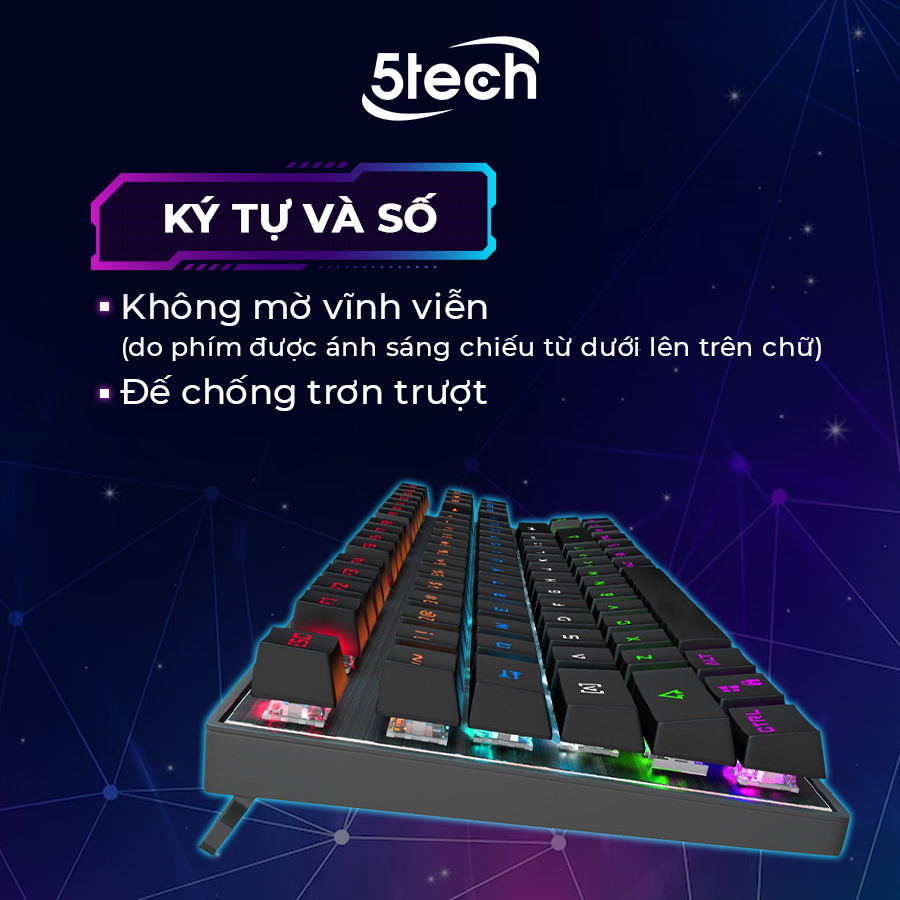 Bàn phím cơ 5TECH blue switch 87 phím cho máy tính gaming, led RGB thiết kế nhỏ gọn dùng cho ...
