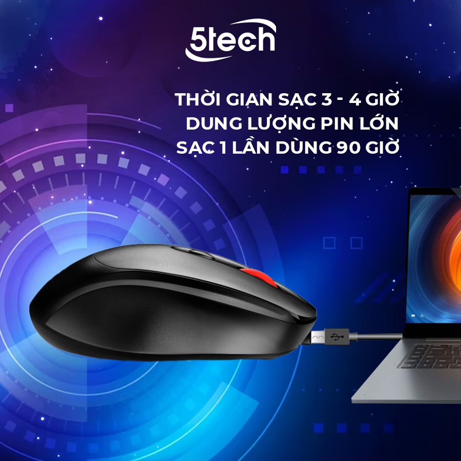 Chuột không dây 5TECH cho máy tính gaming sạc pin, siêu nhạy cho laptop, chất liệu nhựa ABS cao ...