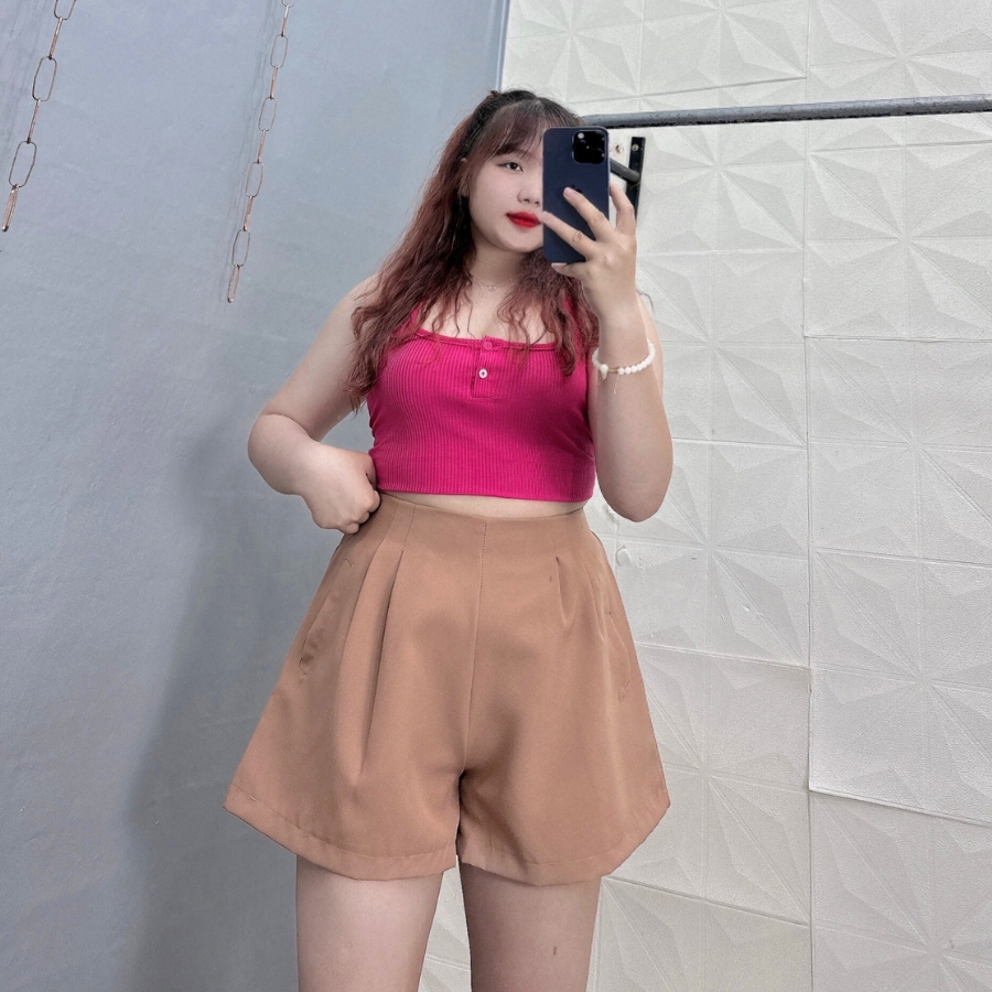 Quần đùi xếp ly Bigsize nữ dáng chữ A đai cao lưng thun co giãn không có nút và khóa kéo Q26 ...