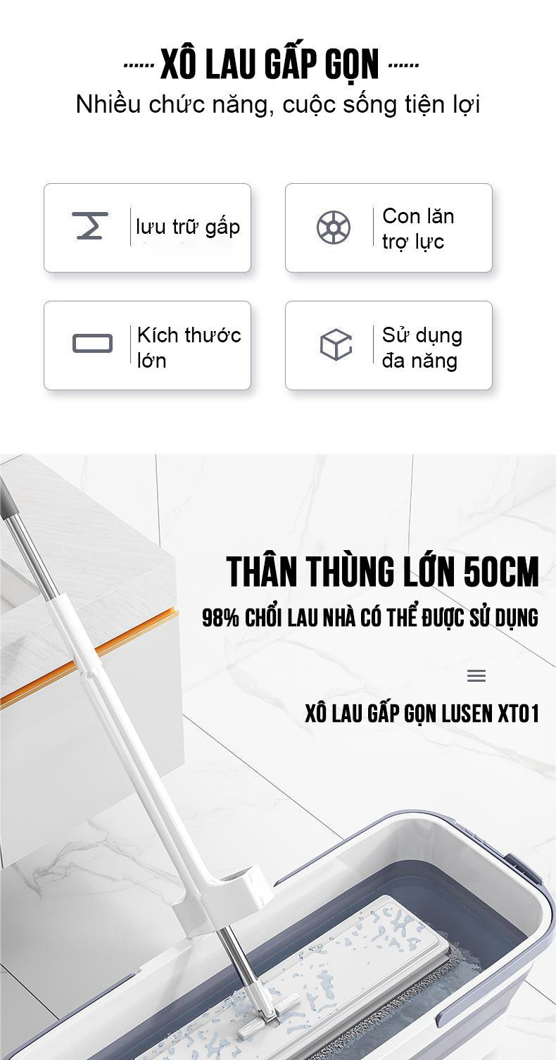Xô đựng nước gấp gọn đa năng Lusen XT01, thiết kế thông minh vệ sinh nhà cửa, xô giặt cây lau ...
