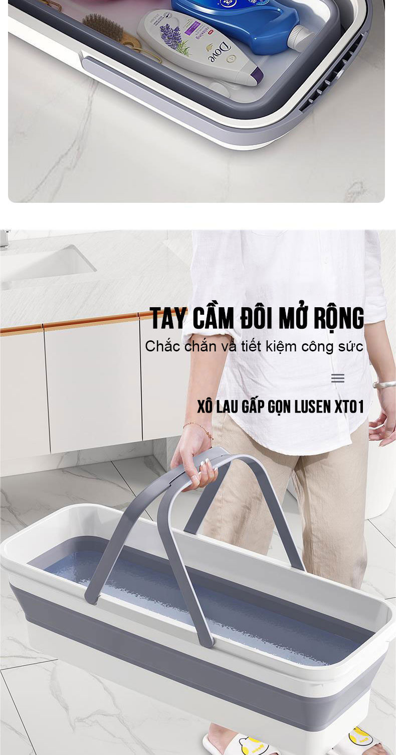 Xô đựng nước gấp gọn đa năng Lusen XT01, thiết kế thông minh vệ sinh nhà cửa, xô giặt cây lau ...