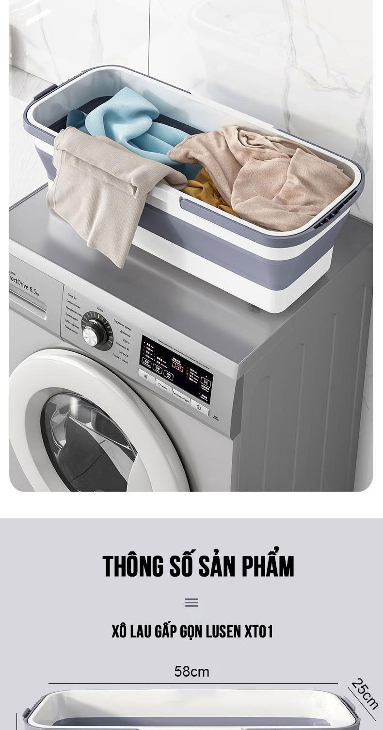 Xô đựng nước gấp gọn đa năng Lusen XT01, thiết kế thông minh vệ sinh nhà cửa, xô giặt cây lau ...