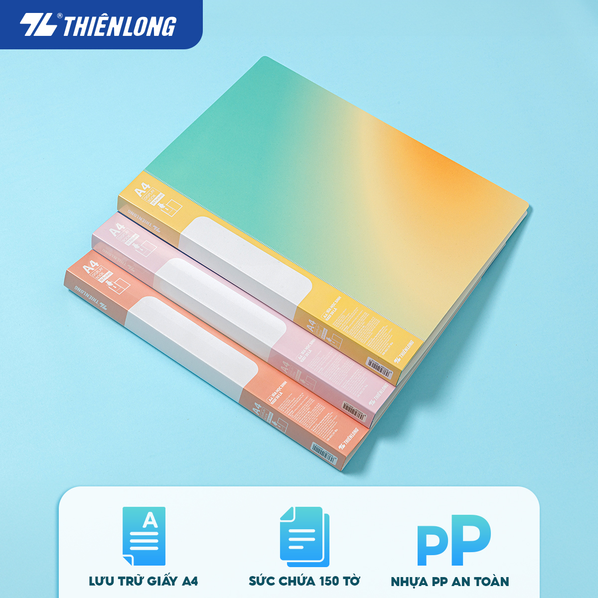 Bìa học sinh, bìa lá A4 Thiên Long DB-002 30 lá màu pastel gradient ...