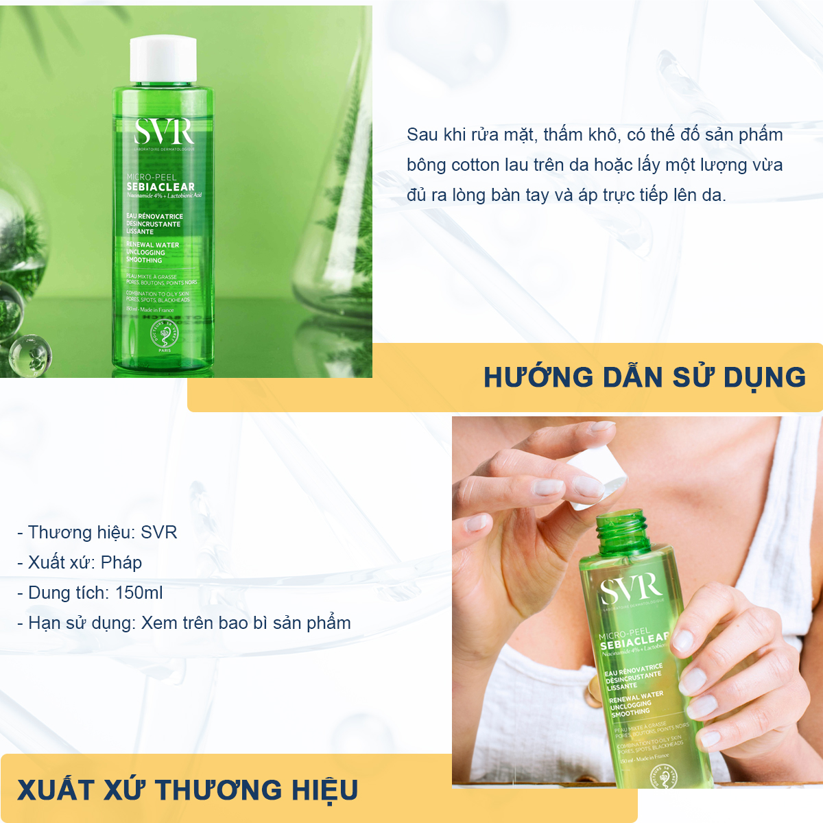 Toner giảm mụn, se khít lỗ chân lông SVR Sebiaclear Micro-peel 150ml ...