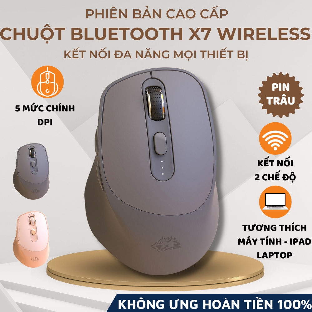 Chuột Không Dây Máy Tính Bluetooth X7 Wireless Pin Sạc Kết Nối 2 Chế Độ Cho Mọi Thiết Bị Máy ...