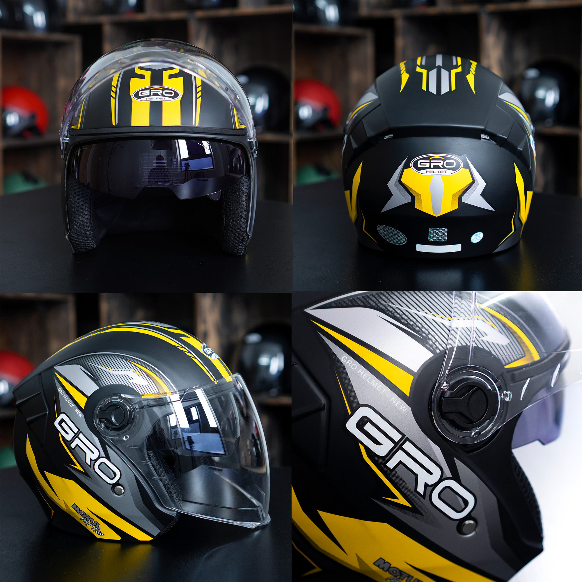 Mũ Bảo Hiểm 3/4 đầu GRO Helmet, thiết kế 2 kính tiện lợi, khóa kim loại ...