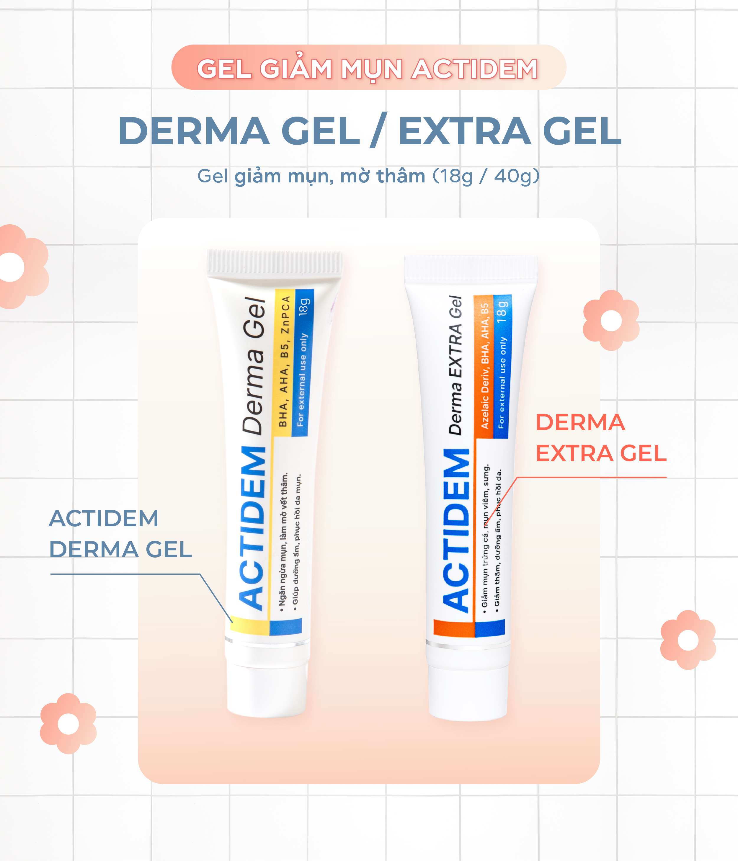 Gel giảm mụn, dưỡng ẩm da ACTIDEM Derma Gel 18gr / 40gr - Be Glow ...