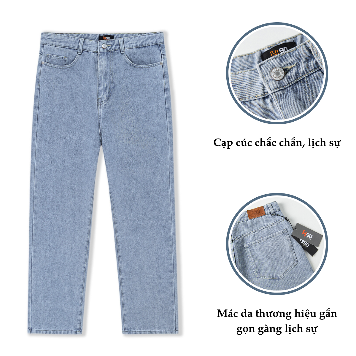 Quần Jean Nam H90 Dáng Suông Ống Đứng Unisex Chất Bò Không Co Giãn Cao ...