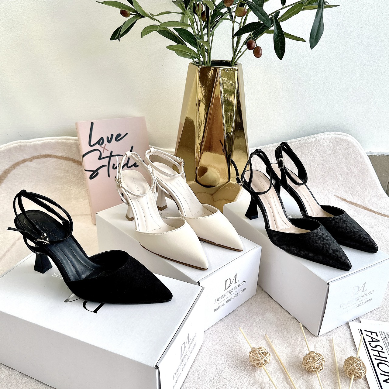 Giày cao gót nữ mũi nhọn Slingback 7cm, guốc thiết kế quai cổ chân sang ...