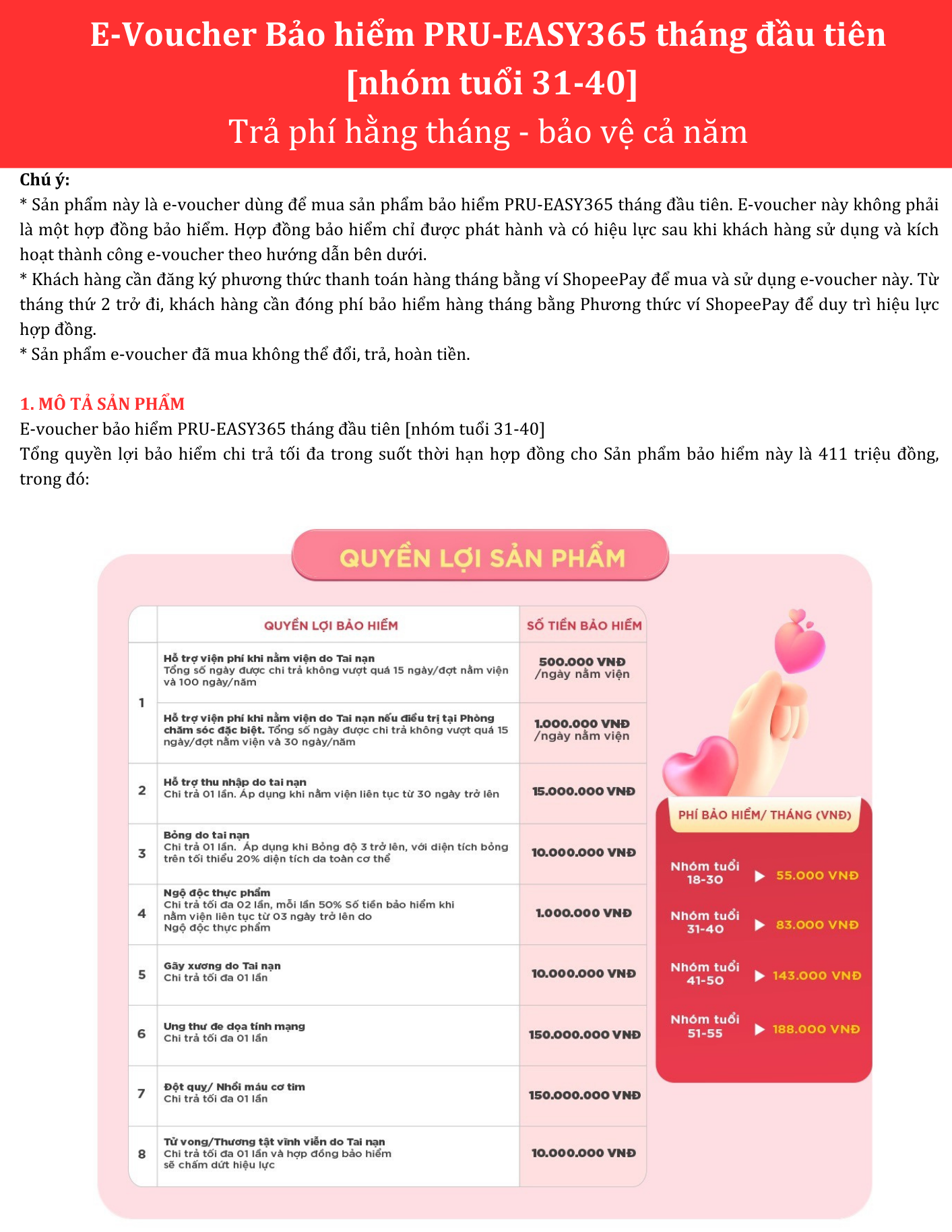 Toàn Quốc [E-Voucher] Prudential - Bảo hiểm PRU-EASY365 phí tháng [nhóm tuổi 31-40] | Shopee ...