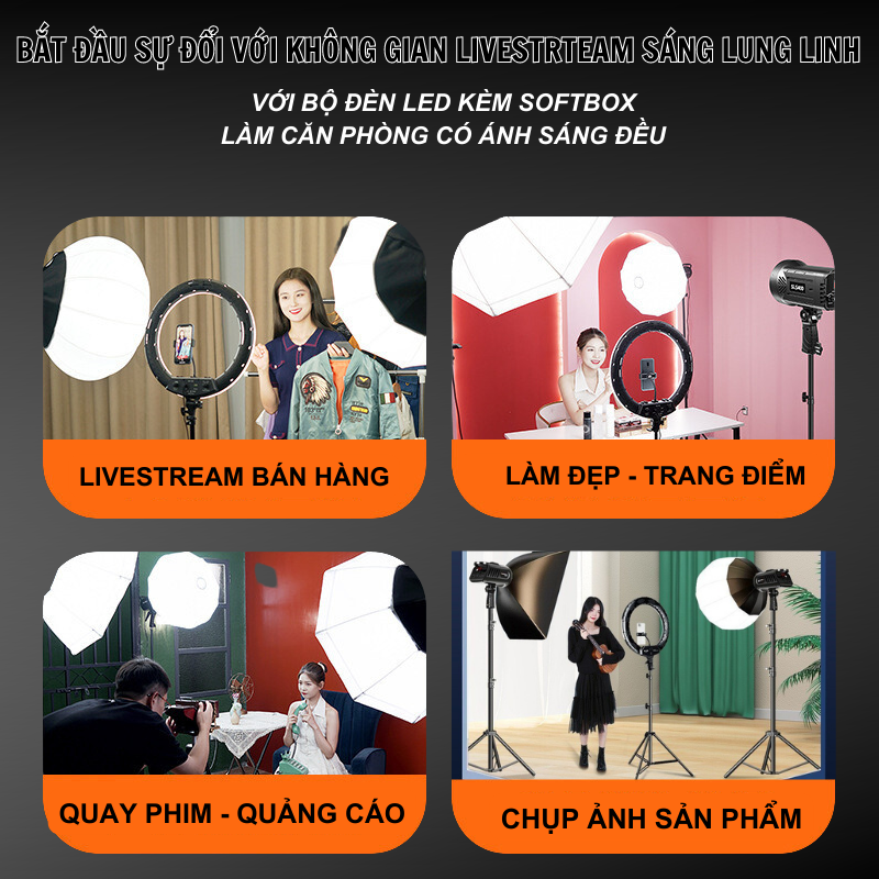Đèn led livestream studio kèm softbox hỗ trợ chụp ảnh quay hình video có tripod giá đỡ 3 chân ...