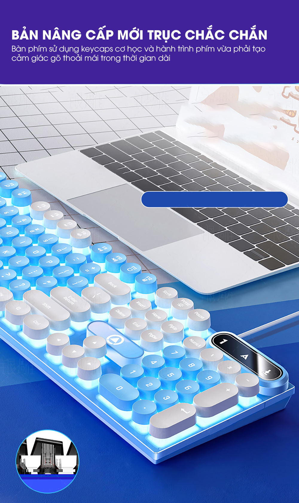 Bàn phím máy tính giả cơ YINDIAO K600 có dây nút tròn 104 keys gaming văn phòng LED RGB full ...